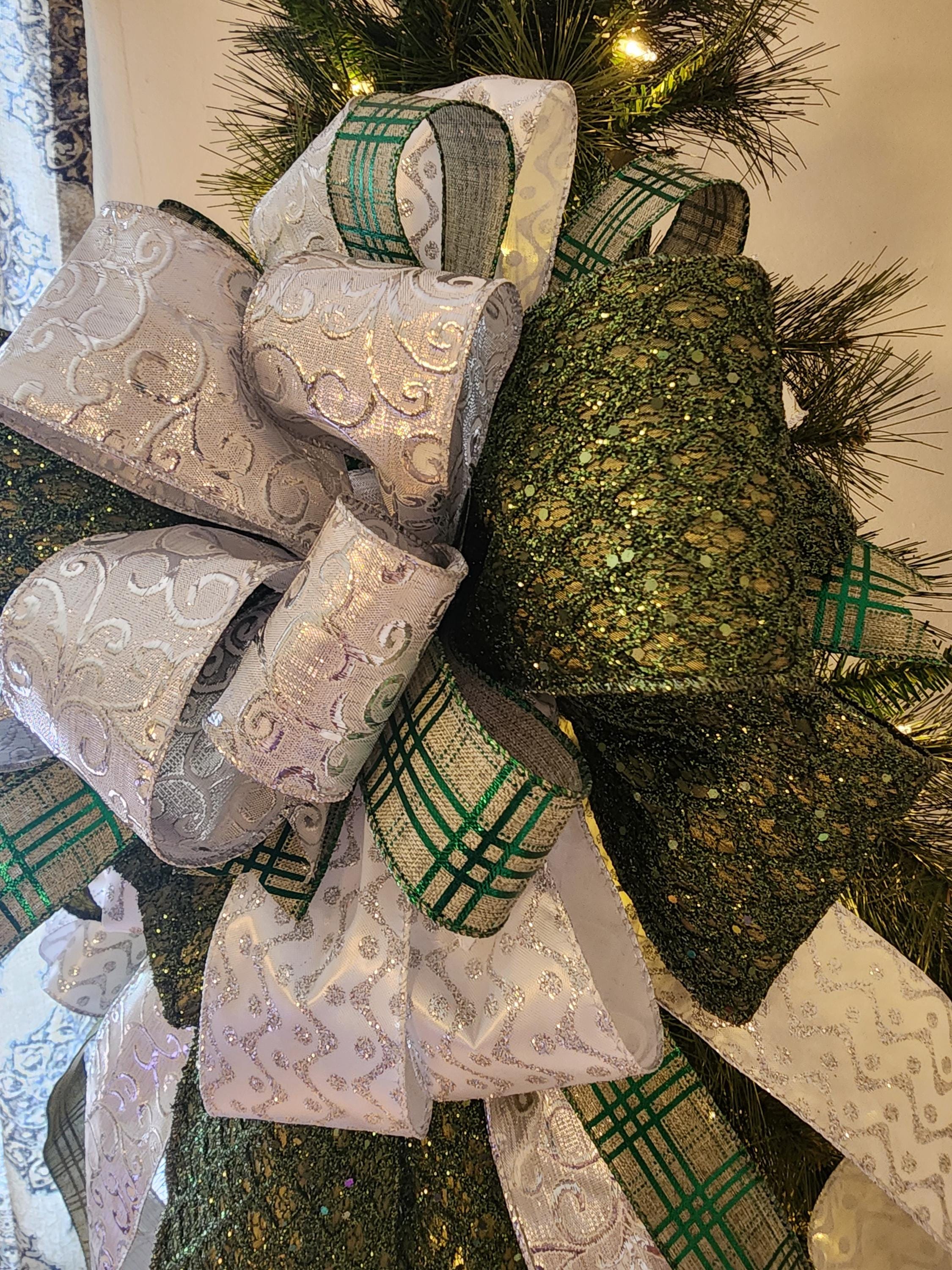 The Sasha Green Christmas Tree Topper Bow, Premium XL Xmas Ribbon ...