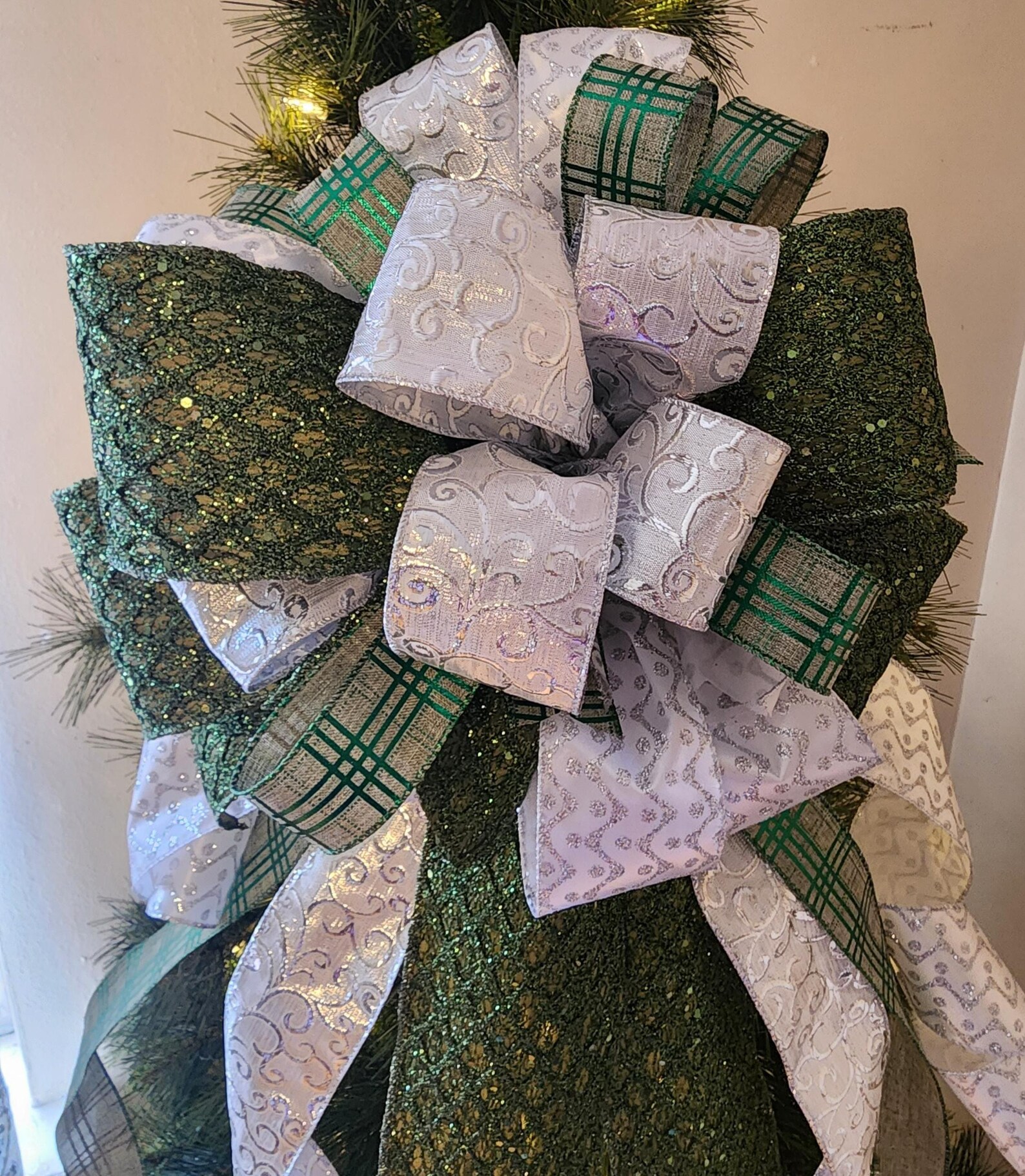 The Sasha Green Christmas Tree Topper Bow, Premium XL Xmas Ribbon ...