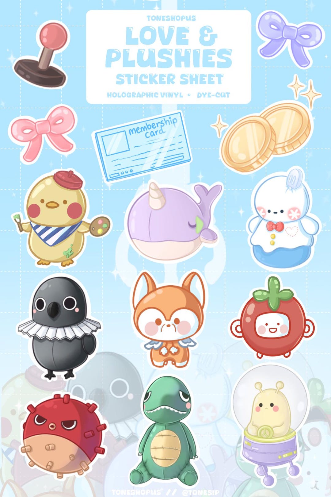 Love & Plushies Holographic Sticker Sheet | 14 Stickers | Artsy Boing ...