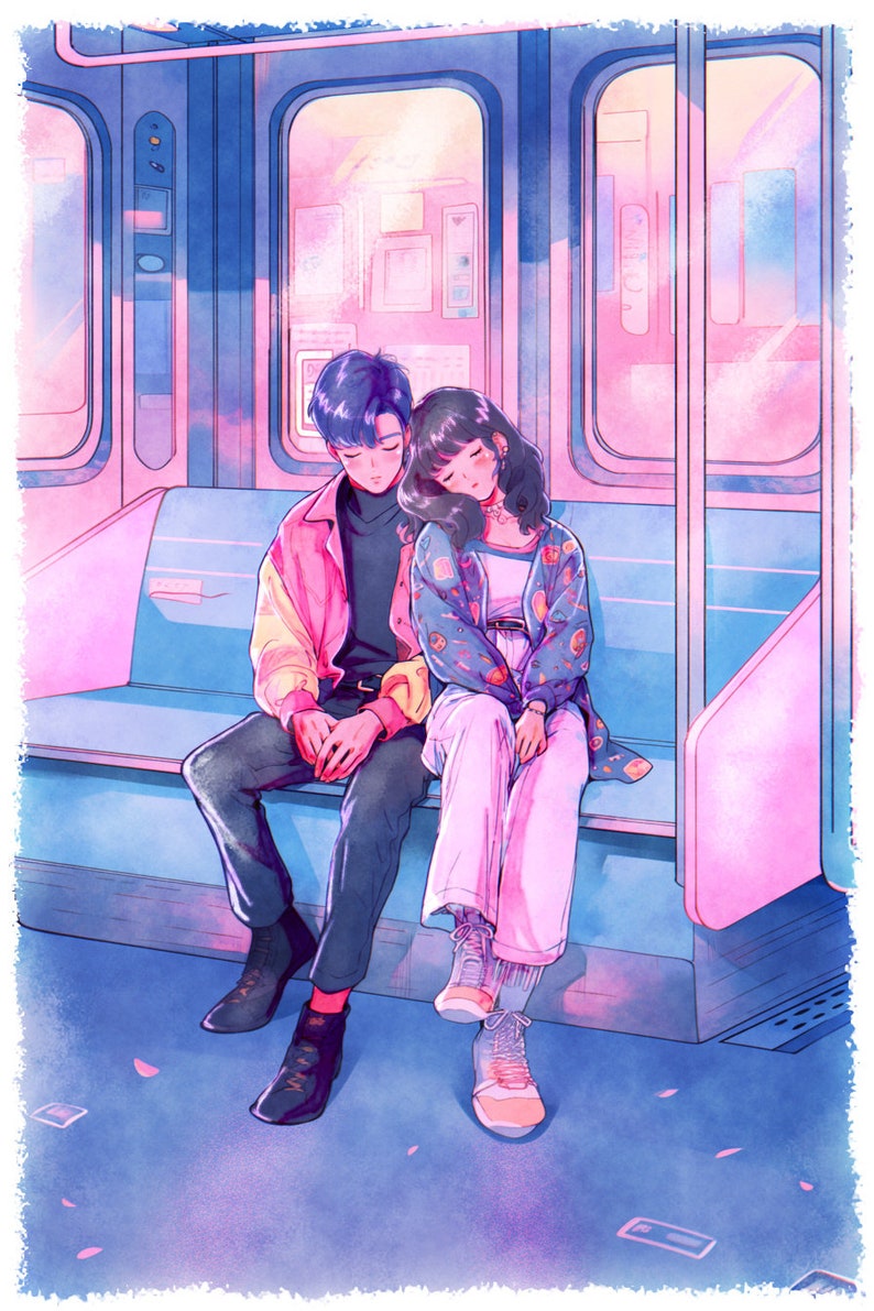 Aesthetic Anime Postcard Couple Anime Subway Lo-fi Postcard Cute ...