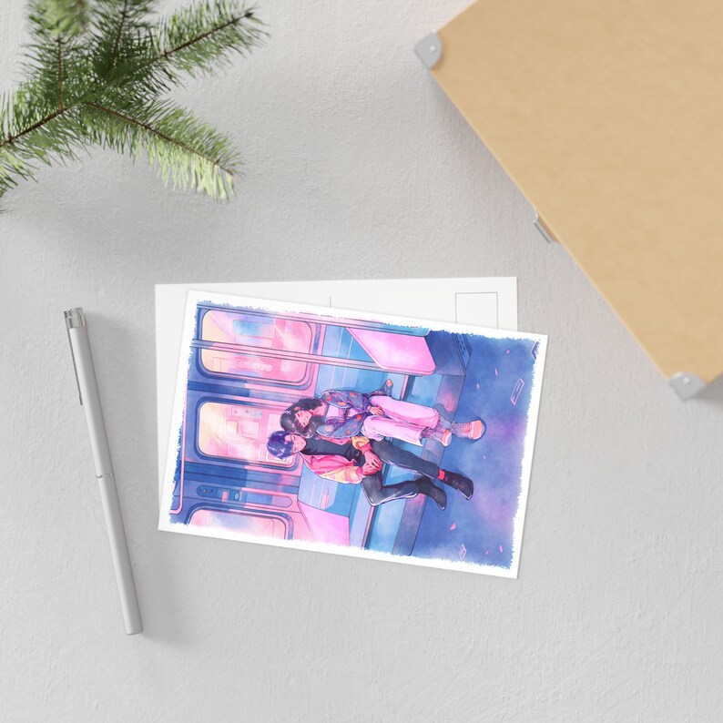 Aesthetic Anime Postcard Couple Anime Subway Lo-fi Postcard Cute ...