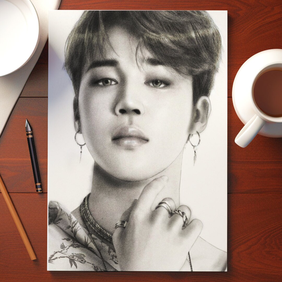 BTS Jimin Portrait Black and White Kpop Print A4 Bts Art Bts Print Jimin Fanart Kpop Idol Art ...
