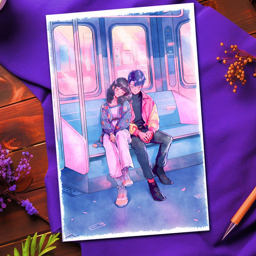 Aesthetic Anime Postcard Couple Anime Subway Lo-fi Postcard Cute ...