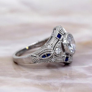 Vintage Old European Style Sapphire & Diamond Wedding Ring, Estate ...
