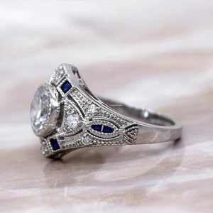 Vintage Old European Style Sapphire & Diamond Wedding Ring, Estate ...
