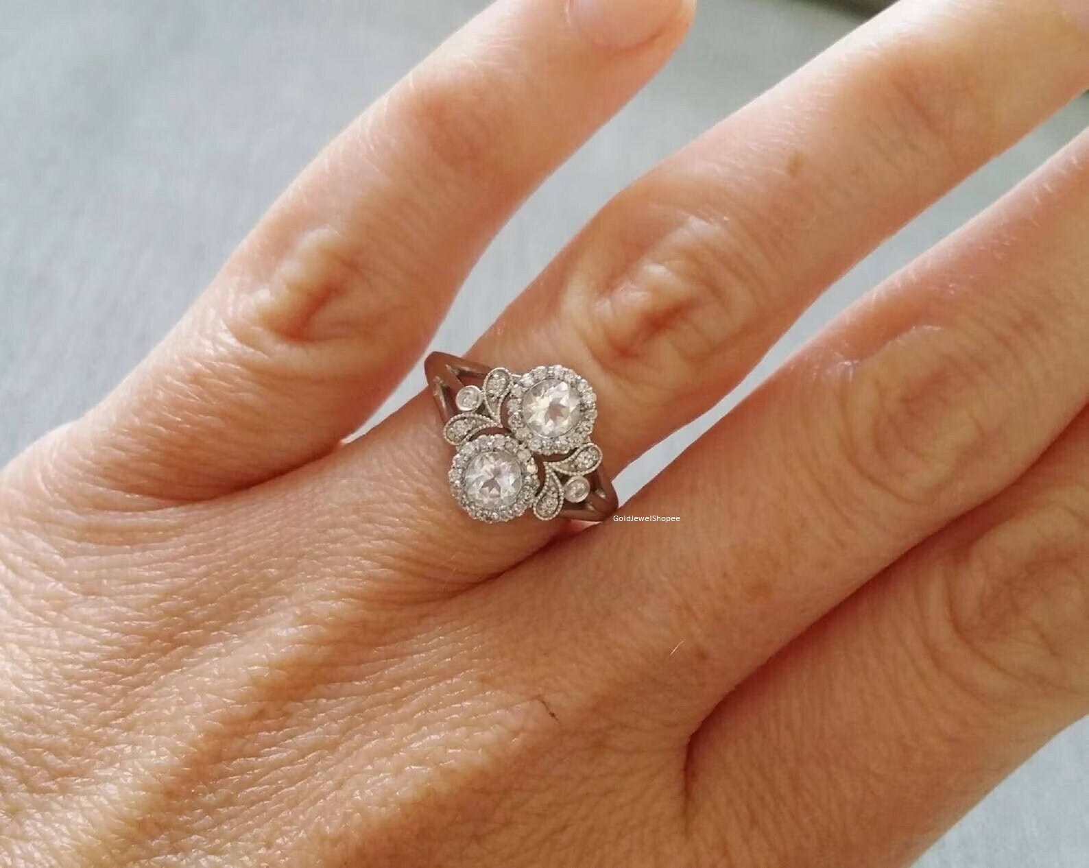Dainty Art Deco Ring 1920's Ring Round Moissanite Engagement Ring Two ...