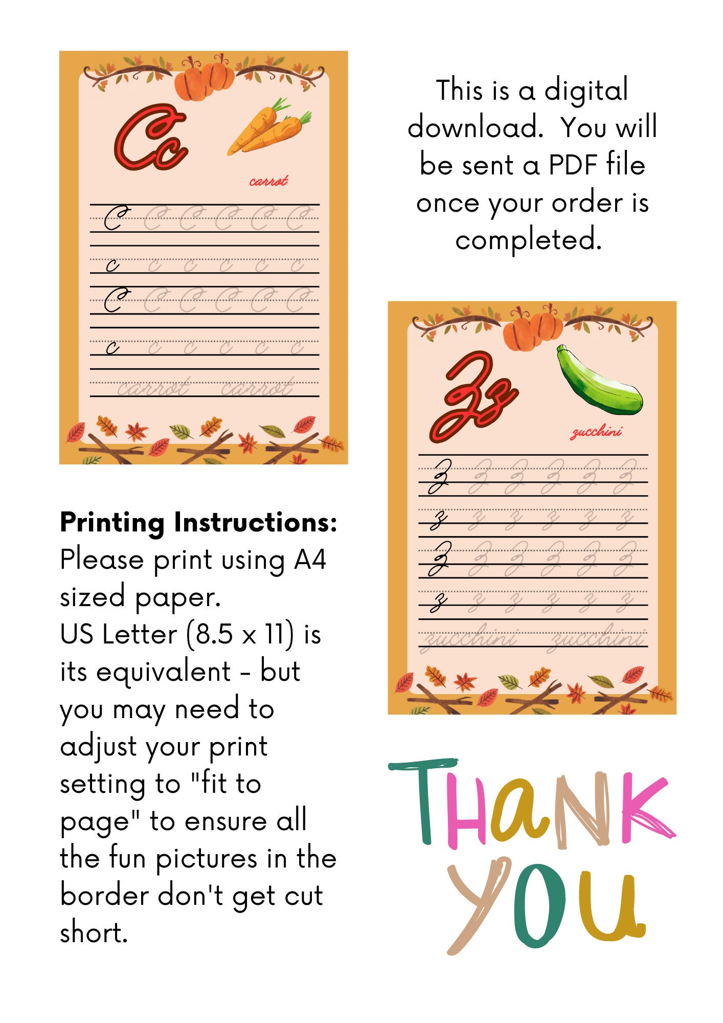 TRACE the ALPHABET Cursive: THANKSGIVING Edition. Printable Abc ...