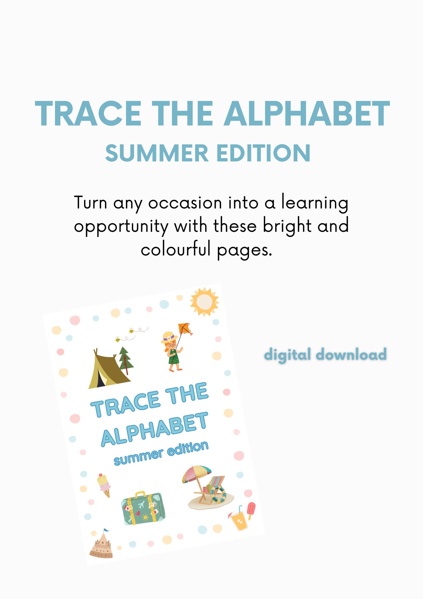 TRACE the ALPHABET: Summer Edition. Printable Abc Learning Worksheets ...