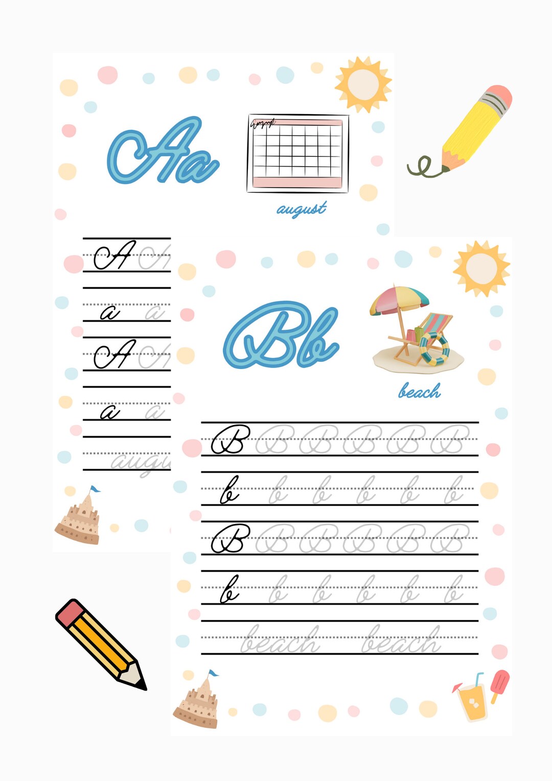 TRACE the ALPHABET Cursive: Summer Edition. Printable Abc Learning ...