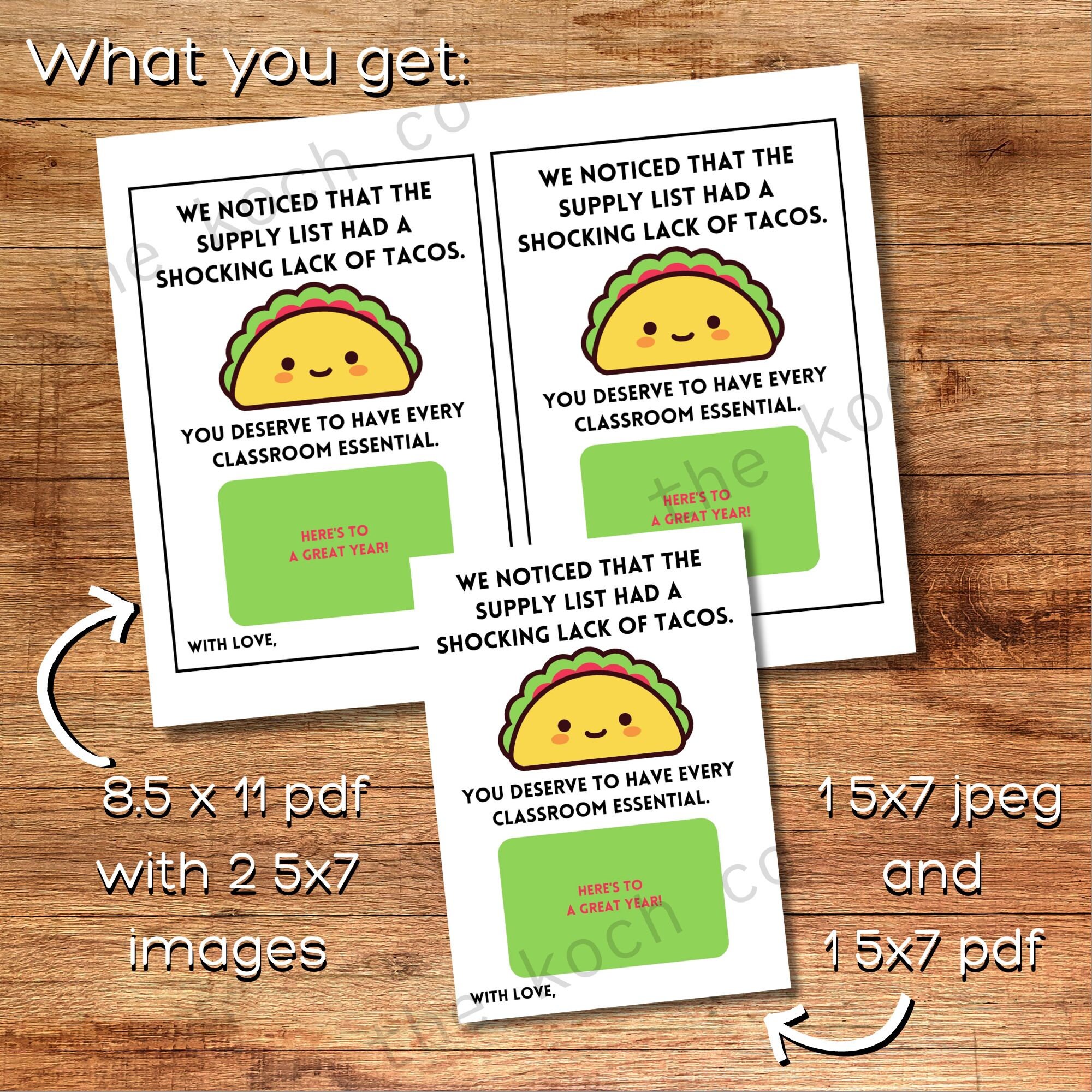 Funny Back to School Teacher Gift Card Holder, Taco Supply List, First ...