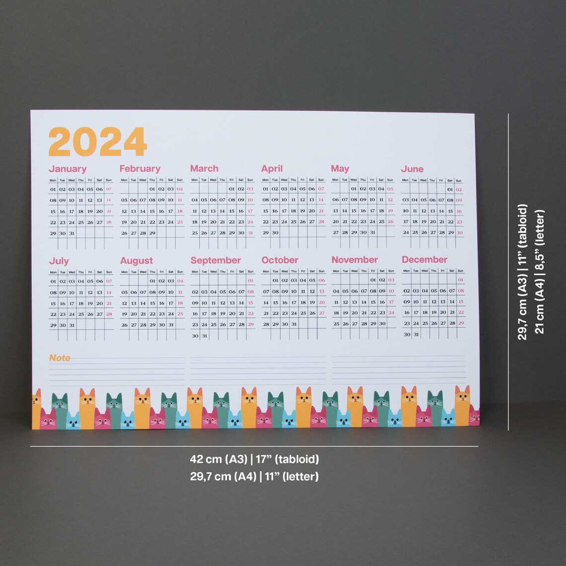 Colorful Kittens - 2024 Yearly Calendar - Adorable and Original ...