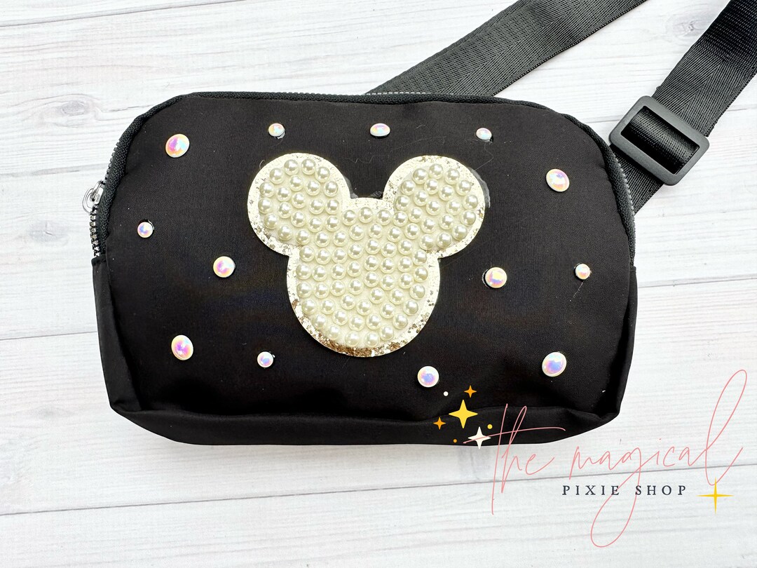 Mouse Black Crossbody Bag, Bridal Pearl Mouse Bag, Theme Park Fanny ...