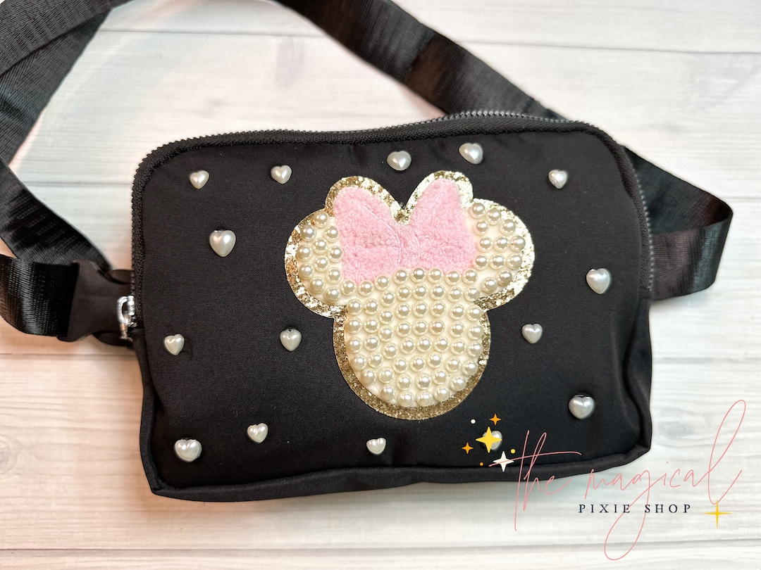 Heart Pearls Pink Bow Mouse With Black Crossbody Bag, Bridal Pearl ...
