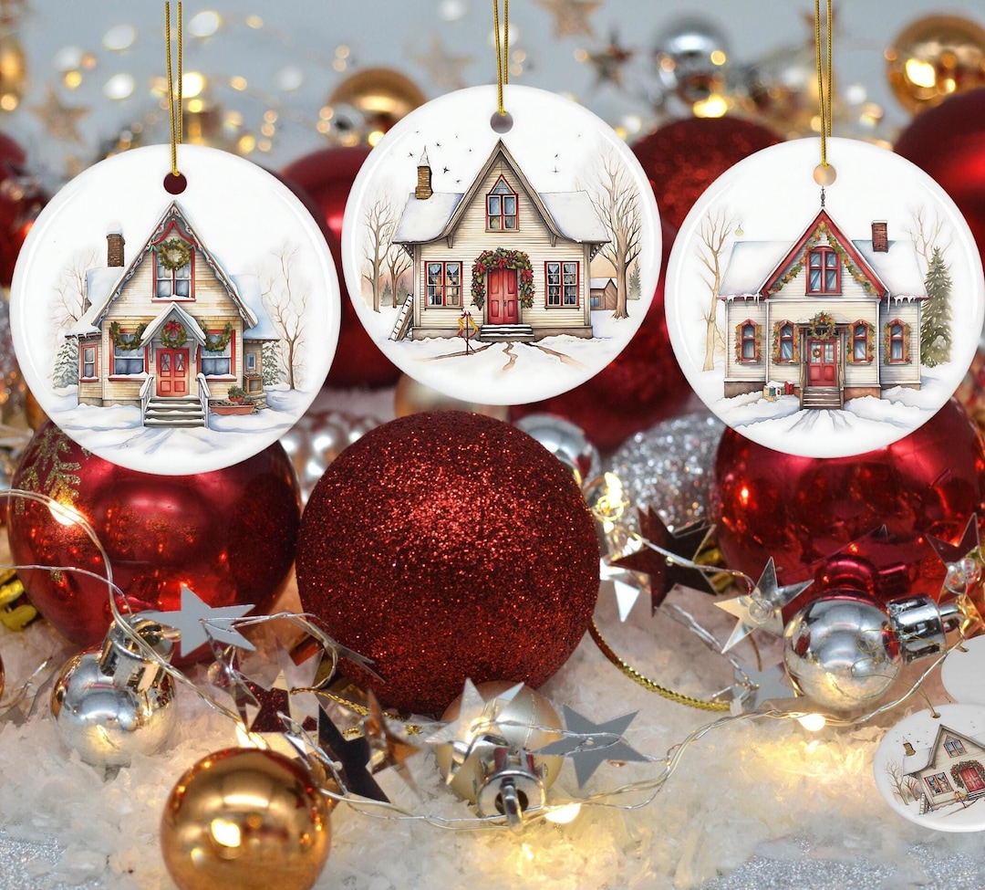 Traditional Schoolhouse Christmas Ornaments, Ceramic Christmas Ornament ...