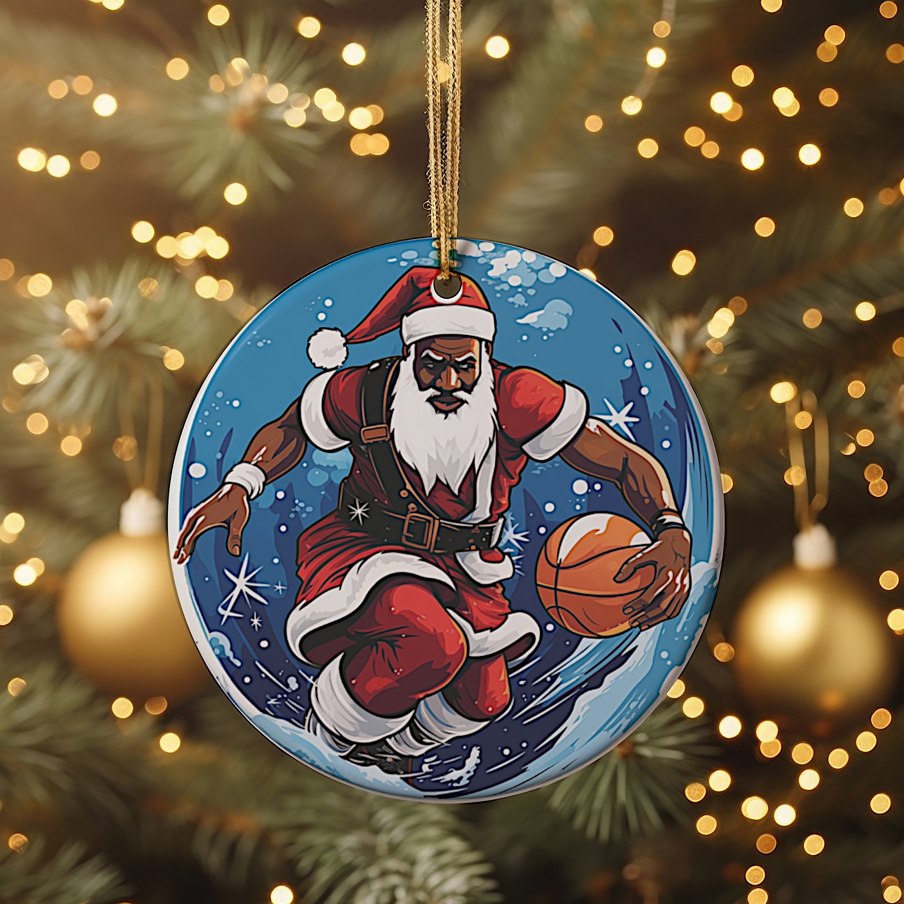 Whimsical Basketball Player Santa Ornament, Snowfall Balling Fun ...