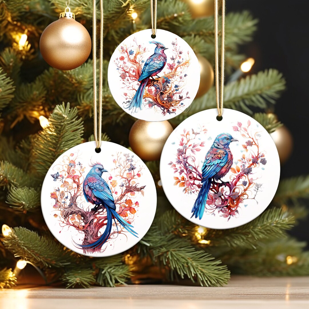 Bundle 3 Christmas Ceramic Round Holiday Bird Ornaments - Etsy