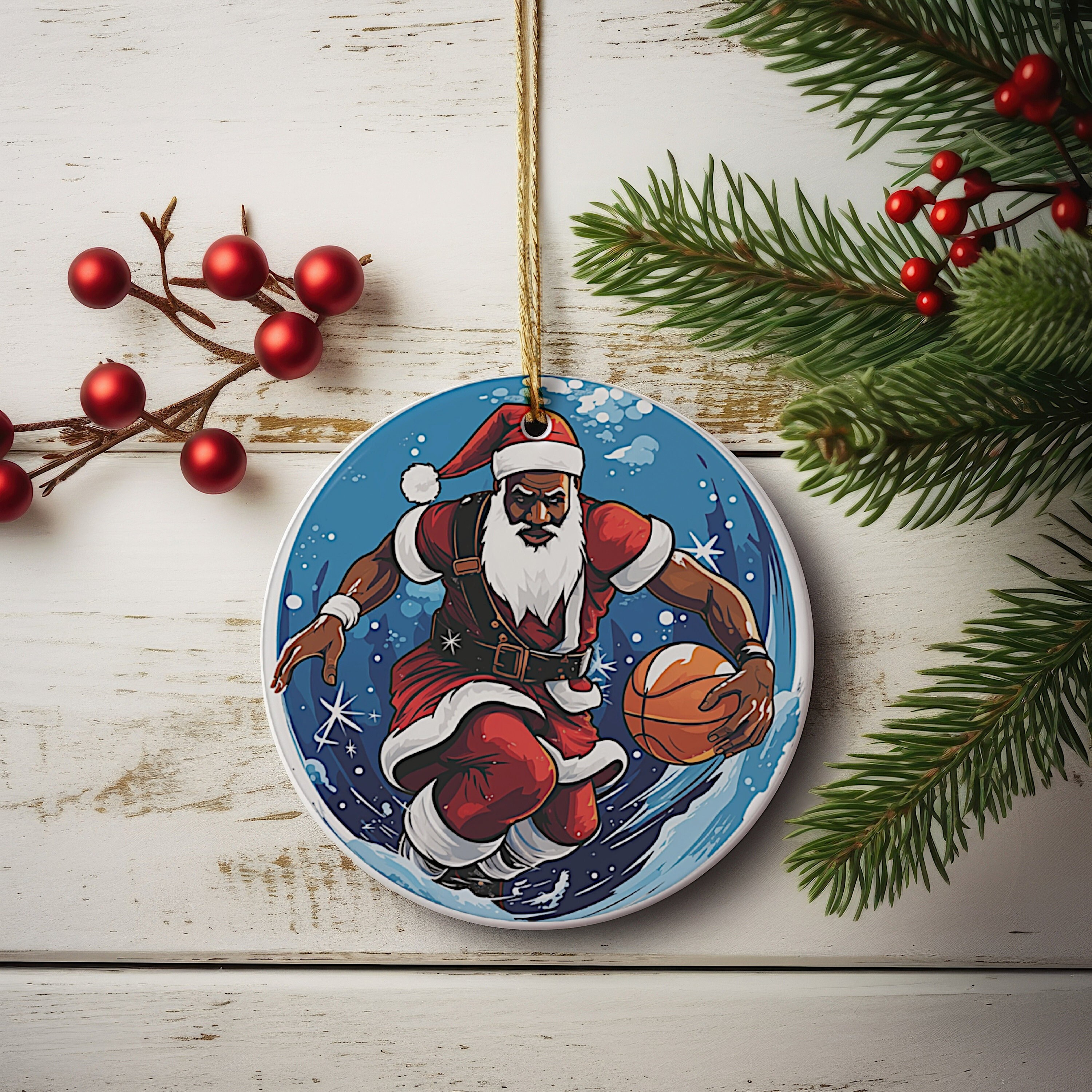 Whimsical Basketball Player Santa Ornament, Snowfall Balling Fun ...