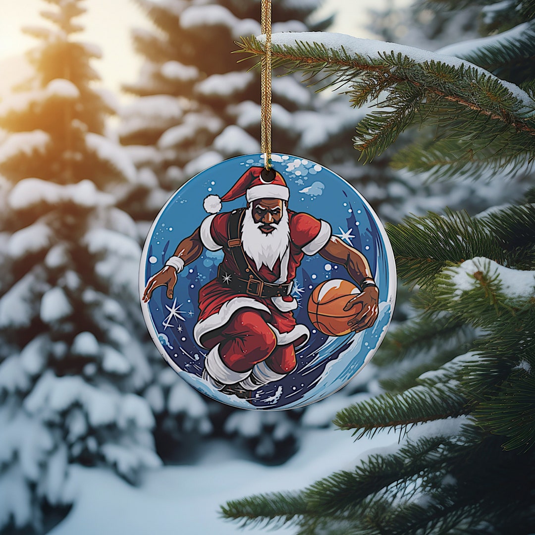 Whimsical Basketball Player Santa Ornament, Snowfall Balling Fun ...