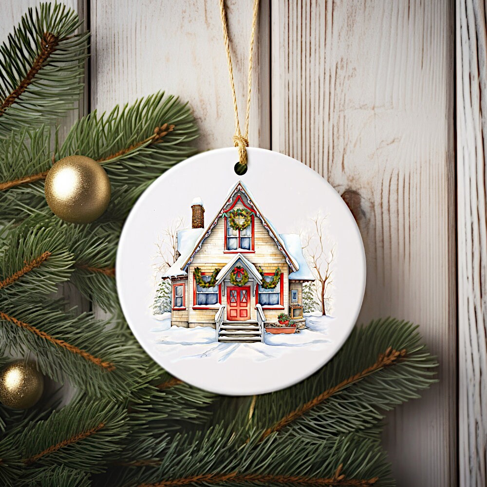 Traditional Schoolhouse Christmas Ornaments, Ceramic Christmas Ornament ...