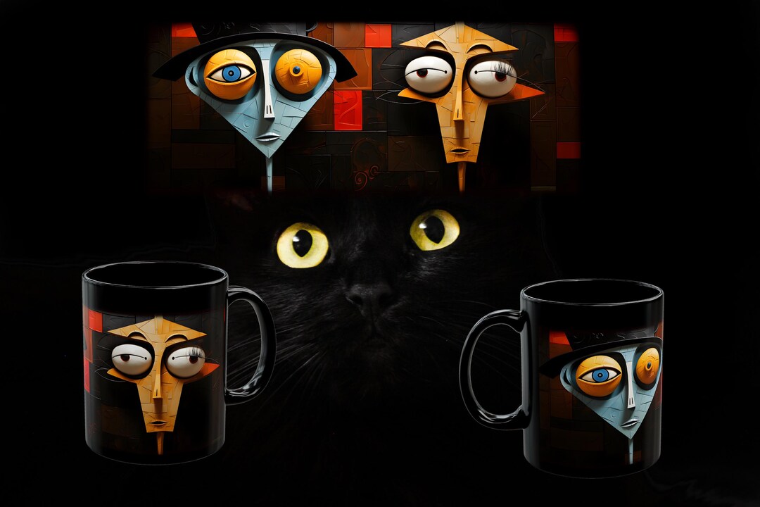 Cubism Picasso Influenced Art Image Halloween Mug, Abstract Black ...