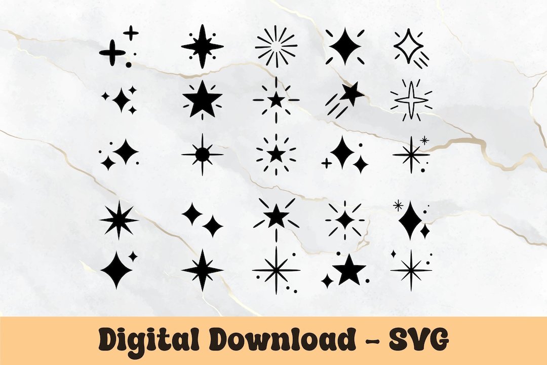 Sparkly Star SVG Drawings Bundle | 50 SVG Assets | SVG Zip Files ...