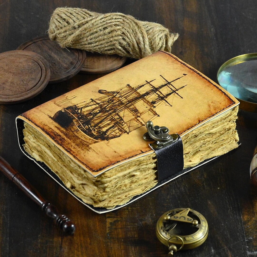 Sailing Ship Leather Journal Handmade Travel Notebook Vintage Writing ...