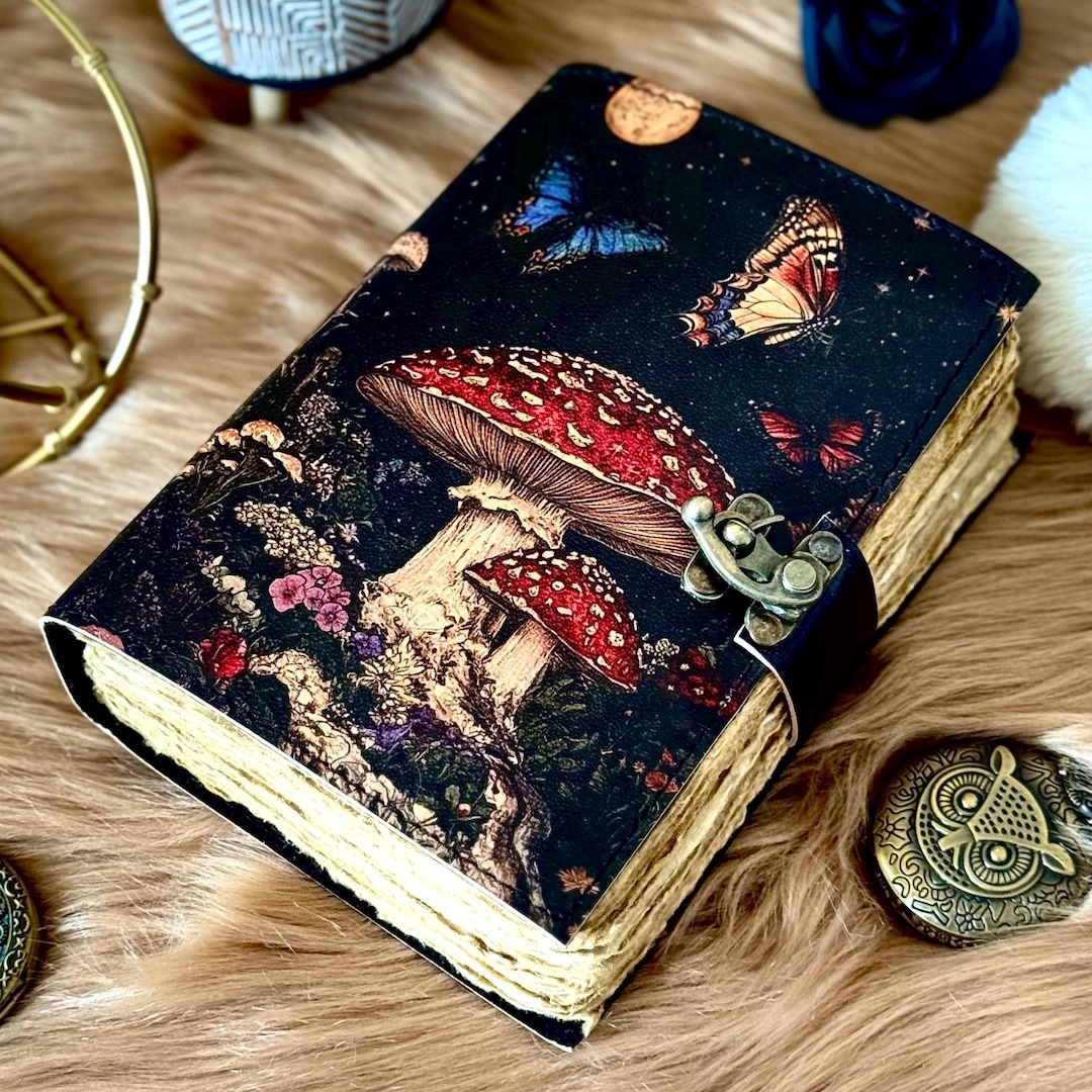 Handmade Mushroom Leather Grimoire Journal Spell Book of Shadows Wiccan ...