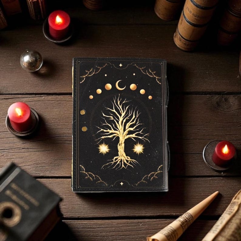 Tree of Life Leather Grimoire Journal Celestial Spell Book Wiccan ...