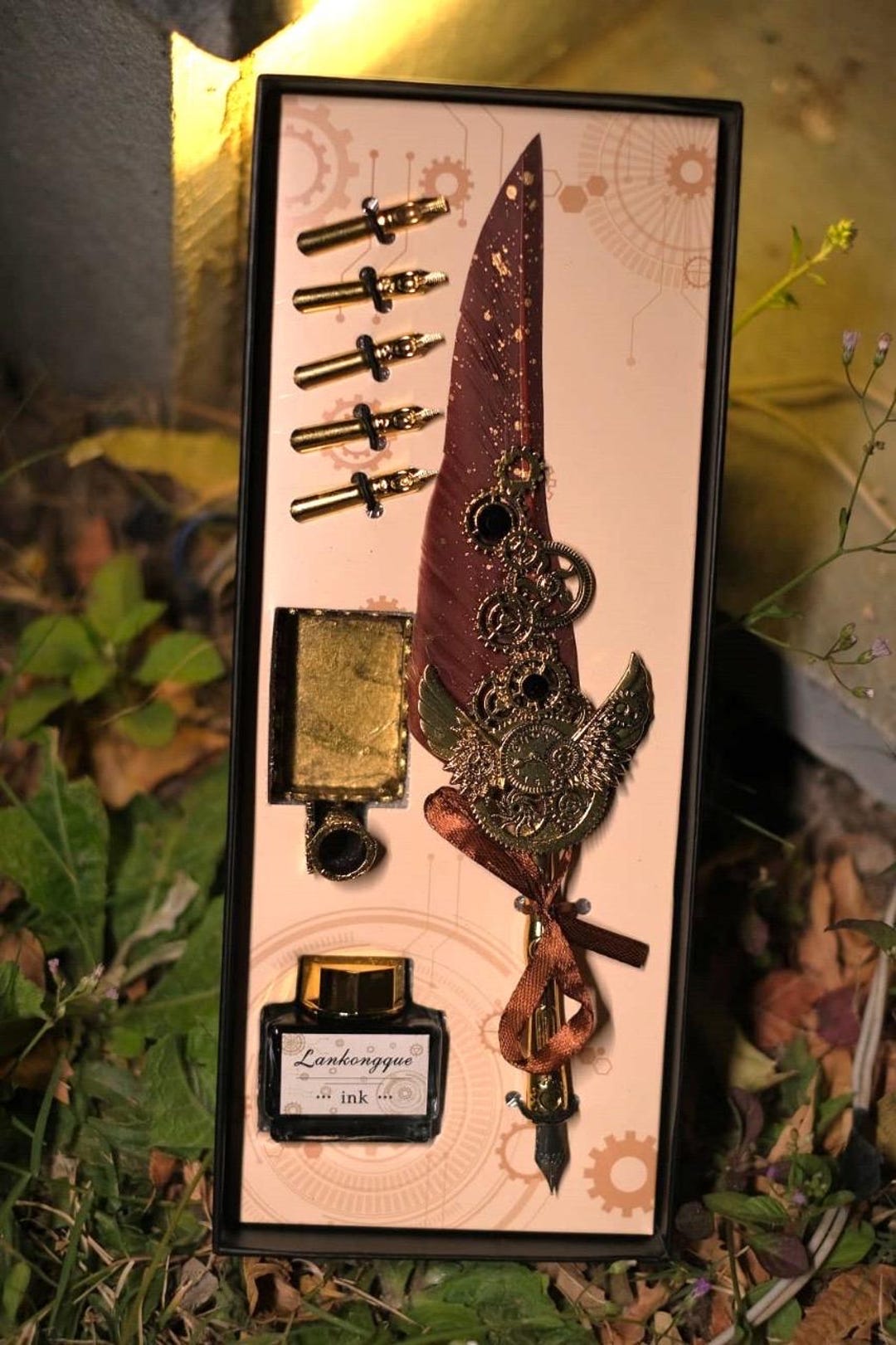 Retro Feather Pen Calligraphy Set Antique Fountain Pen With Ink Wax ...