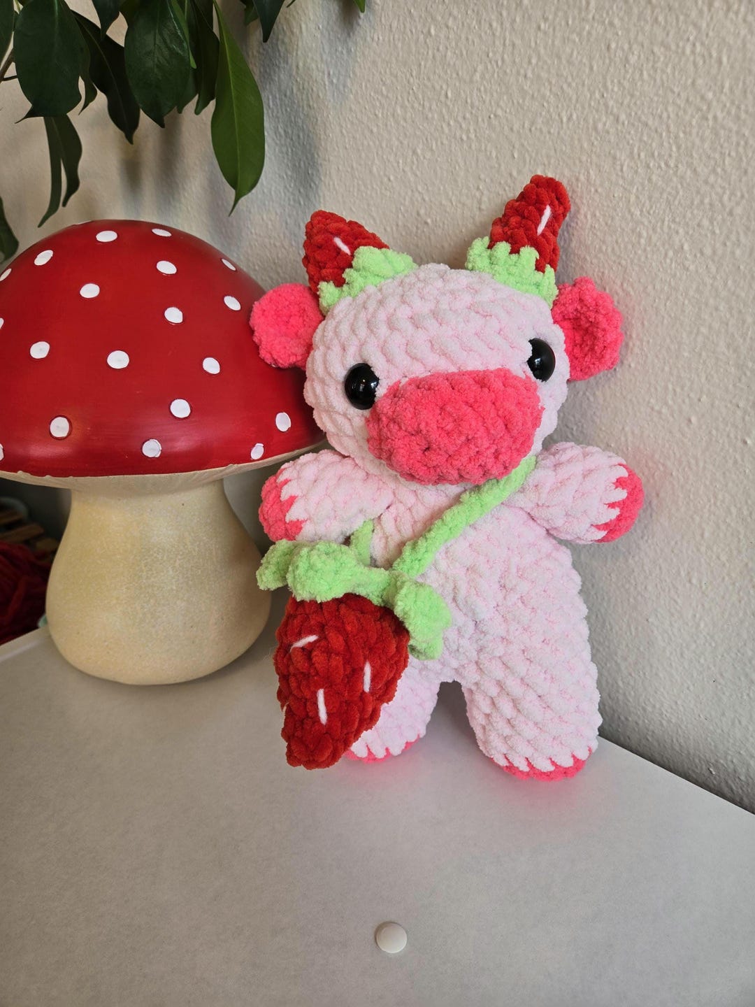 Small Strawberry Cow Plushie Pink Handmade Crochet Stuffie | Made to ...