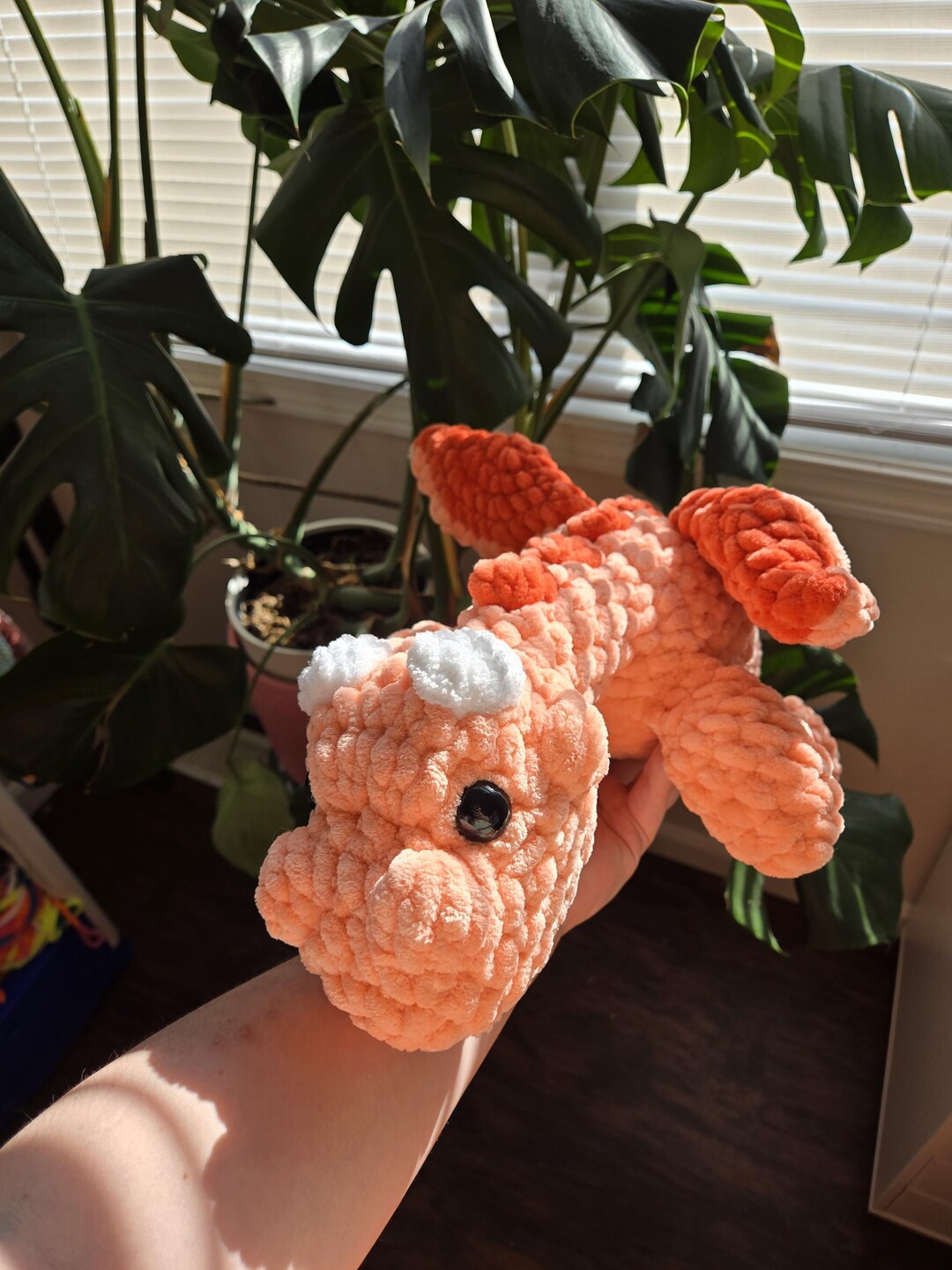 Large Dragon Plushie in Orange | Ready to Ship Handmade Crochet Stuffie ...