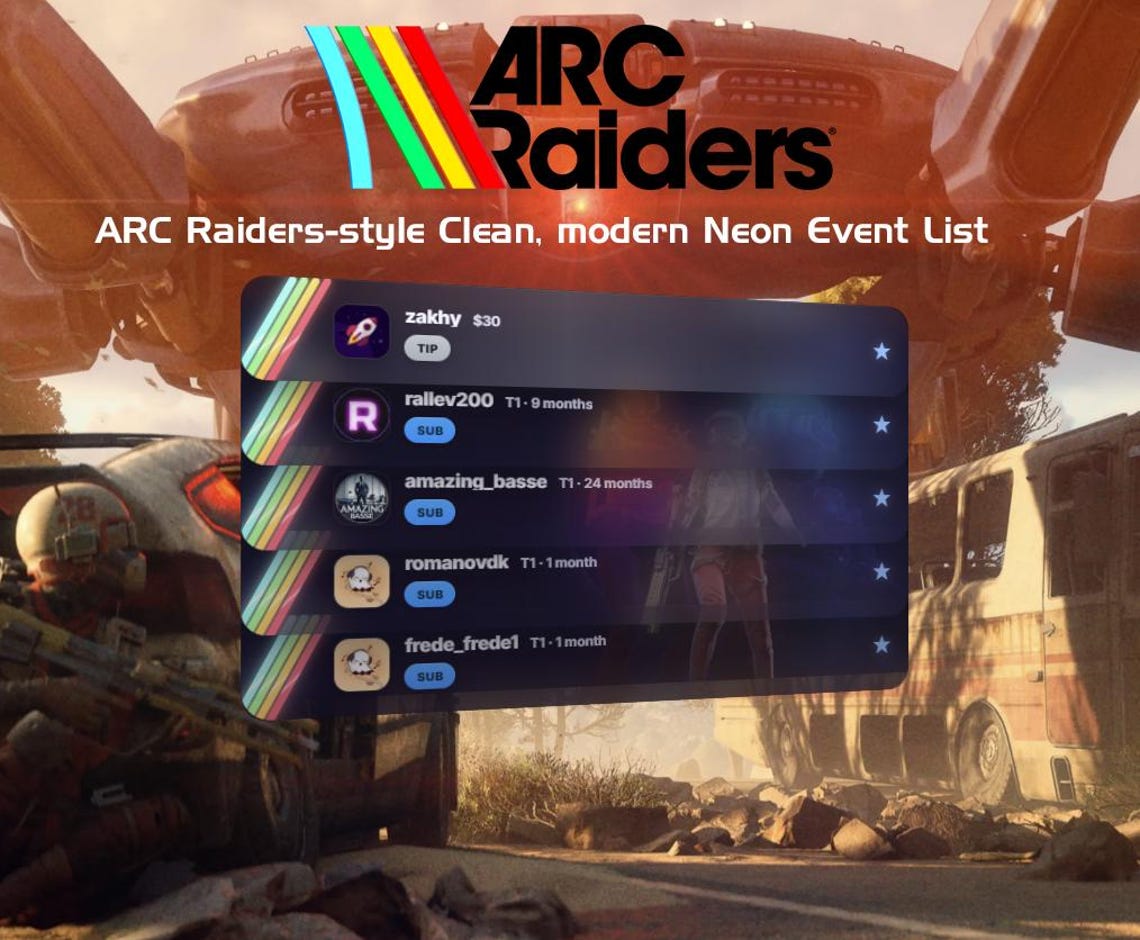 ARC Raiders-style Clean, Modern Neon Event List for Streamelements - Etsy