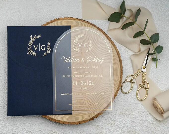 Dusty Blue Wedding Invitations Custom Clear Acrylic Invitation Elegant ...
