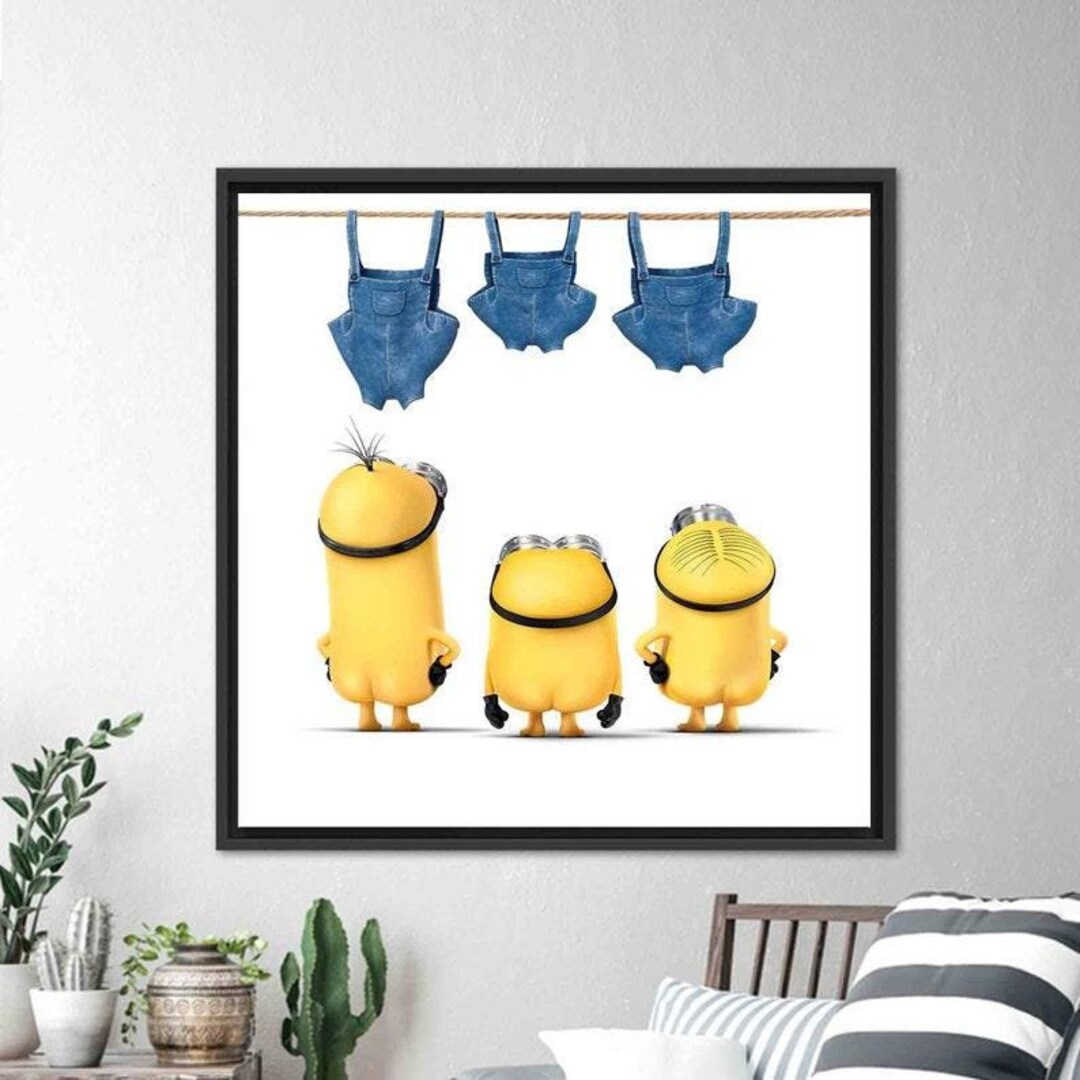Yellow Minions Art,minions Wall Art,hanging Blue Clothes Art, Animation ...