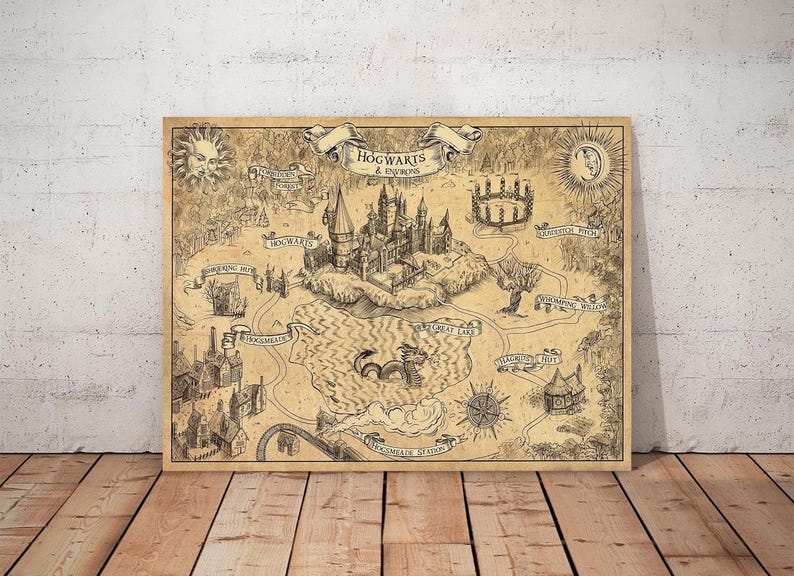 Hogwarts & Environs Map,wizarding World Map Canvas,harry Map Poster ...