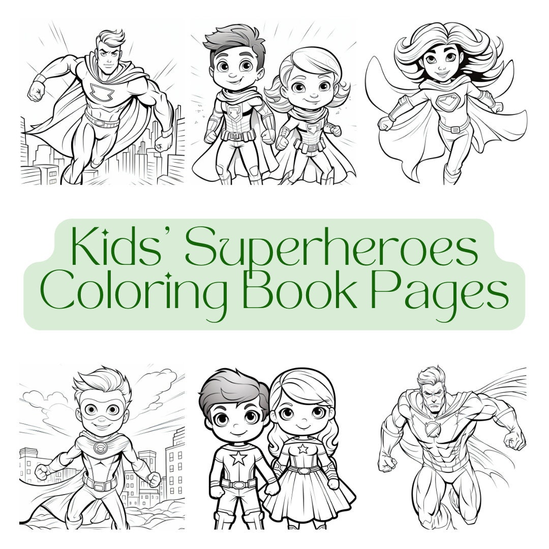Kids' Superheroes | 25 Printable Coloring Book Pages | JPG Format - Etsy