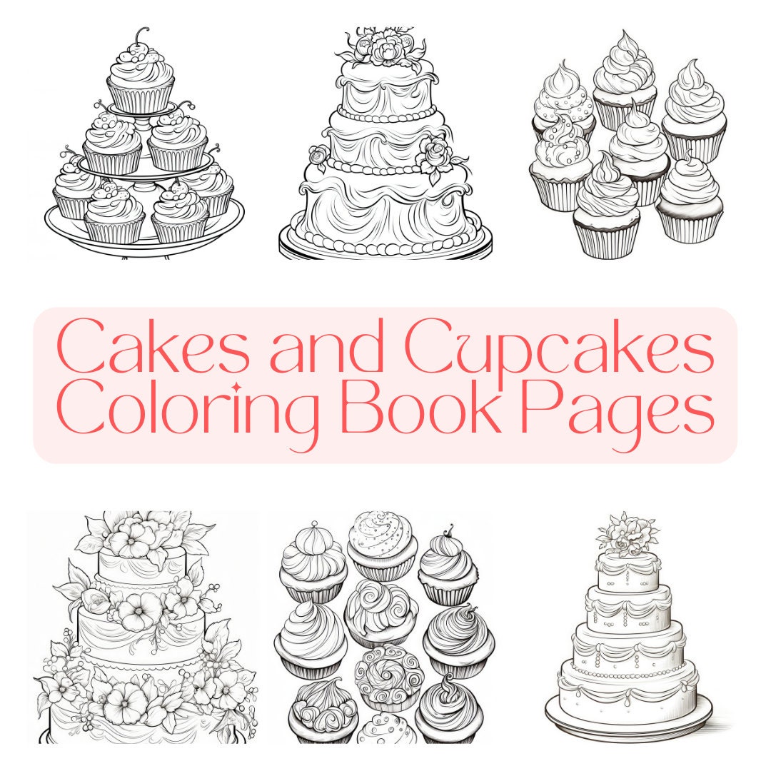 Cakes and Cupcakes | 20 Printable Coloring Book Pages for Adults and ...