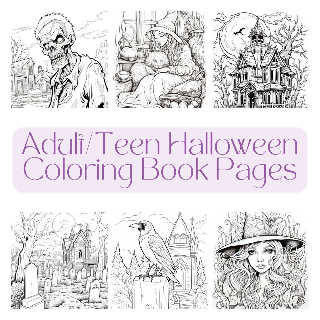 Adult/teen Halloween | 50 Printable Coloring Book Pages | Stress Relief ...