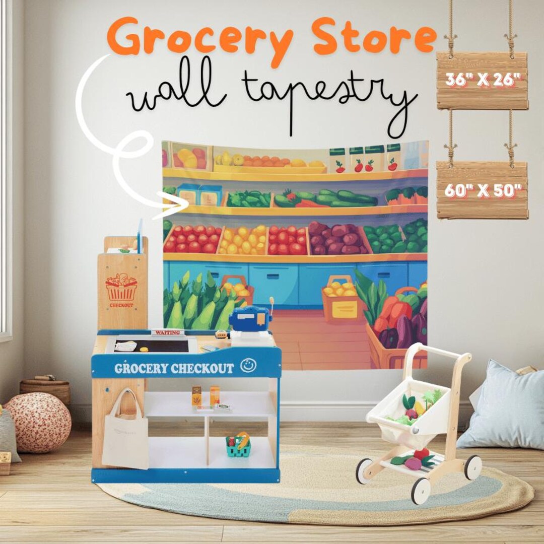Playroom Dramatic Play Wall Tapestry Grocery Store Market 60"x50" Wall ...