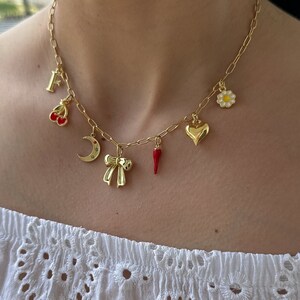 Red Chilli Pepper Bow Charm Necklace, Gold Custom Charm Necklace ...