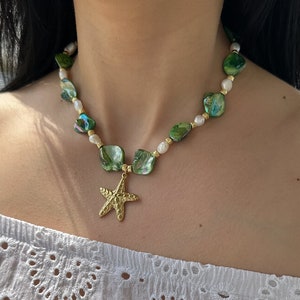 Gold Chunky Starfish Charm Necklace, Summer Natural Big Shell Necklace ...