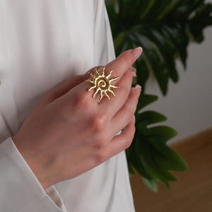 Large Sun Ring, Big Gold Ring Adjustable, Boho Solar Ring, Statement ...
