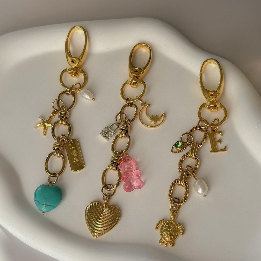 Custom Bag Charm, Personalized Initial, Gold Keychain Holder, Purse ...
