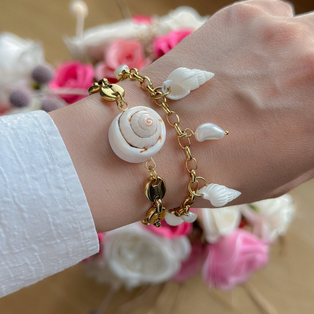 Gold Summer Bracelet, Beach Jewelry, Shell Bracelet, Bridesmaid ...