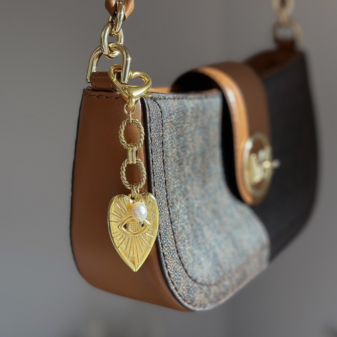 Large Heart Bag Charm, Gold Keychain Holder, Purse Chain Handbag ...