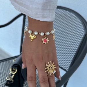 Large Sun Ring, Big Gold Ring Adjustable, Boho Solar Ring, Statement ...