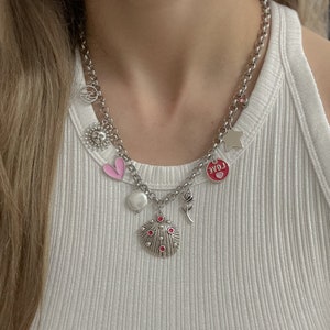 Silver Custom Charm Necklace, Chunky Chain Charm Necklace, Vintage ...