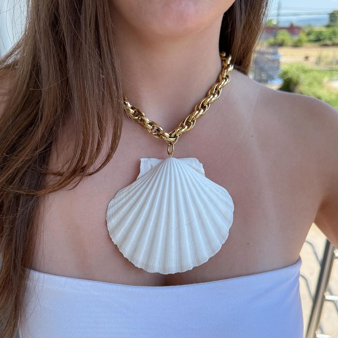 Statement Choker Necklace, Large Shell Necklace, Oversized White Conch ...