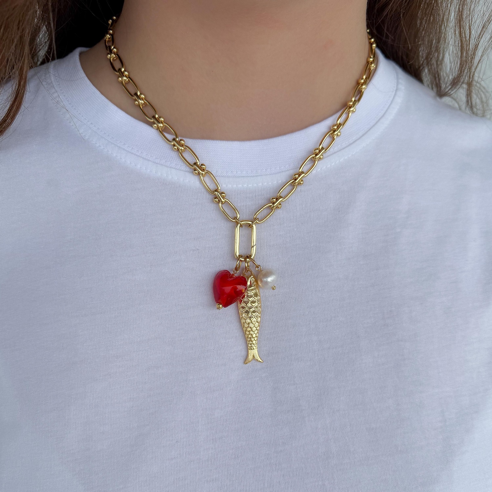 Turquoise Summer Necklace, Red Lobster Necklace, Beaded Tropical ...