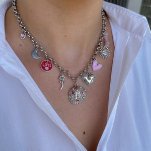 Chunky Charm Necklace, Silver Oversized Extra Large Charm Necklace ...